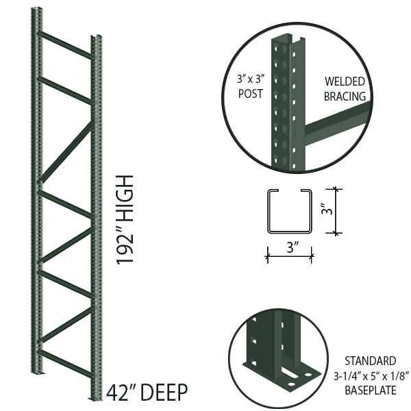 UPR 3X3 POST - 42D X 192H - UNARCO QuickShip Pallet Rack